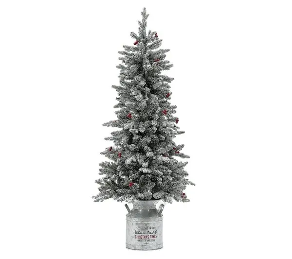 LUXEN HOME Luxenhome 5ft Pre-lit Flocked Artificial Tree W Ith Metal Pot - One-color