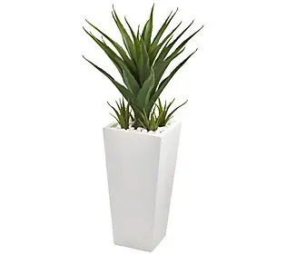 NEARLY NATURAL 40' Spiky Agave Plant In White Planter Nearl Y Natural - One-color