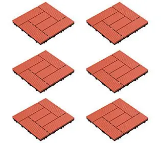 PURE GARDEN 6-piece Interlocking Terra Cotta Co Lor Patio Tiles - One-color