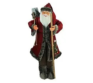 NORTHLIGHT 48' Standing Santa Claus Figurine W/ Walking Stick - One-color