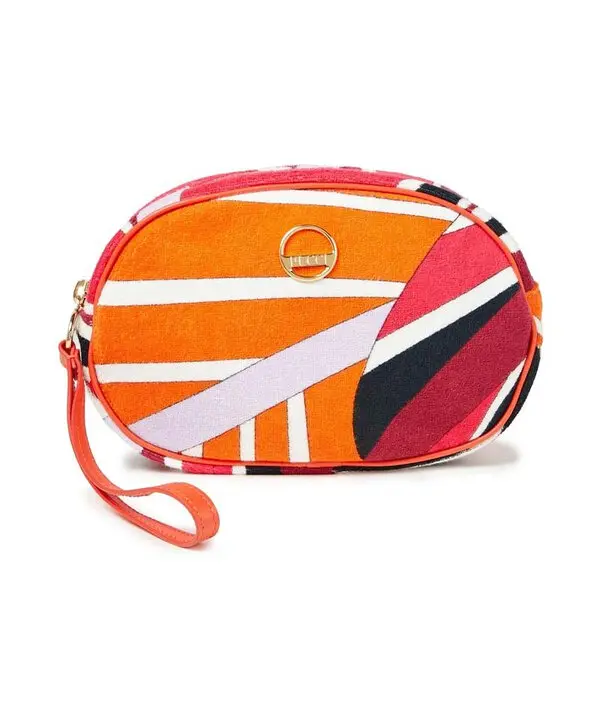 Emilio Pucci - Leather-Trimmed Printed Cotton-Blend Terry Cosmetics Case