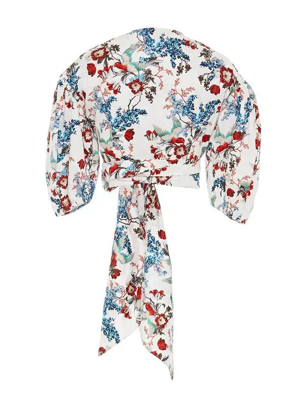 Erdem Cyllene Printed Cotton-poplin Wrap Top