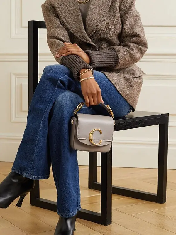 Chloé C Mini Suede-trimmed Leather Shoulder Bag