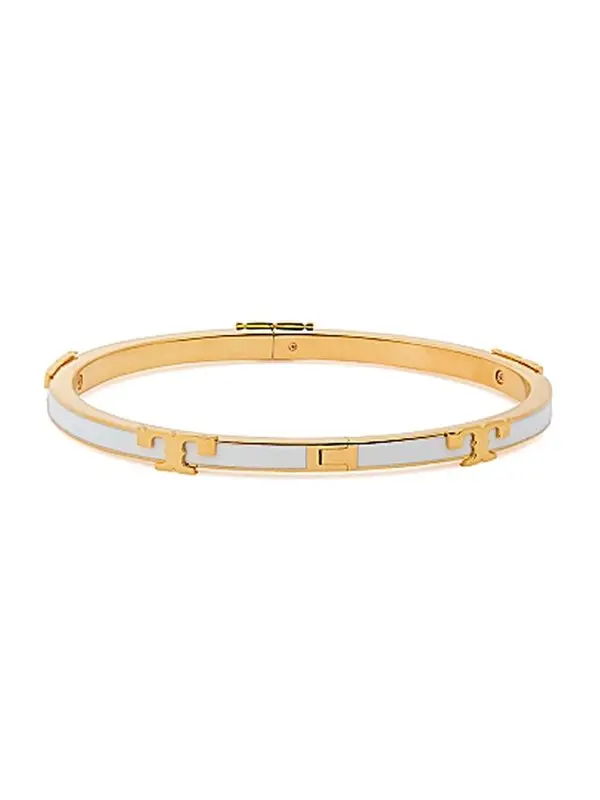 Tory Burch Serif Logo Enamelled Gold-tone Bracelet