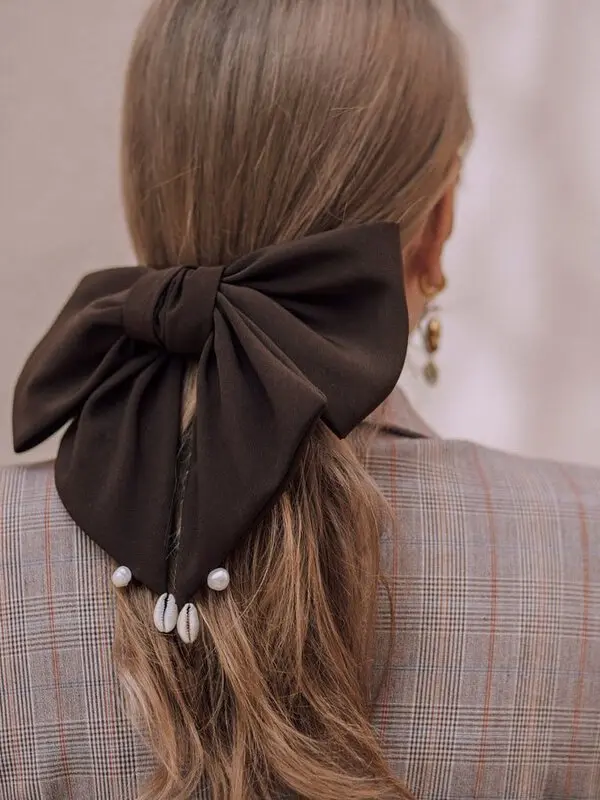 WALD BERLIN Pearl And Shell-embellished Satin Hair Bow