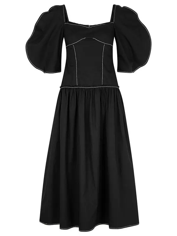 REJINA PYO Louisa Black Cotton Midi Dress