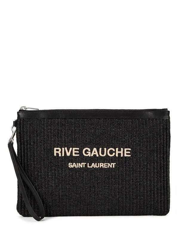 Saint Laurent Rive Gauche Black Raffia Pouch
