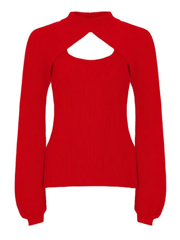 Safiyaa Sabrine Cutout Layered Ribbed-knit Wool Top