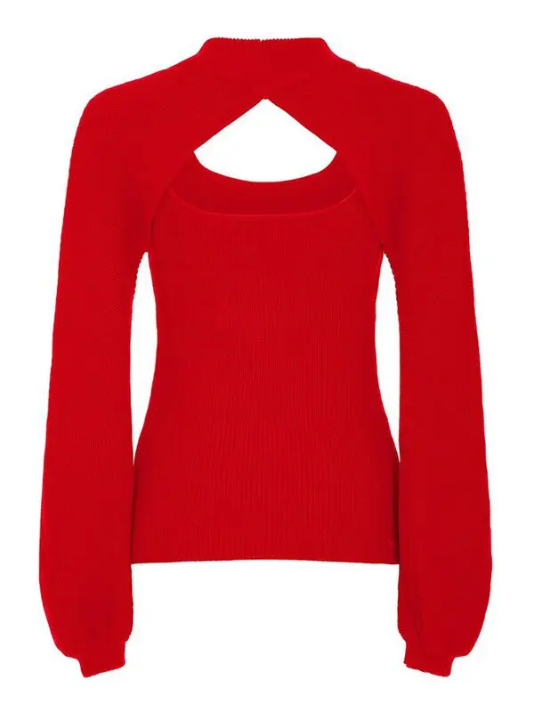 Safiyaa Sabrine Cutout Layered Ribbed-knit Wool Top