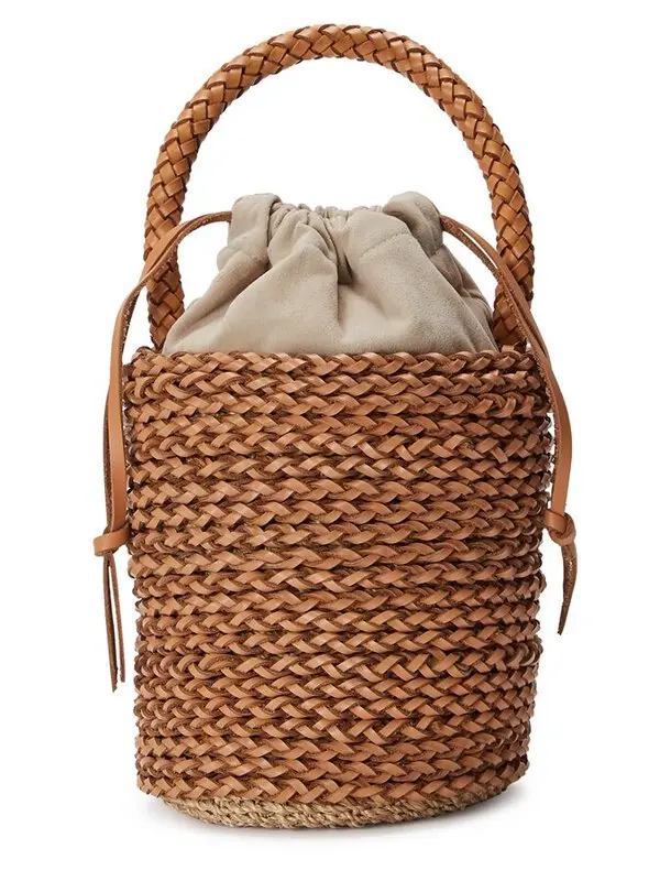 ARANAZ Trenza Brown Woven Leather Bucket Bag