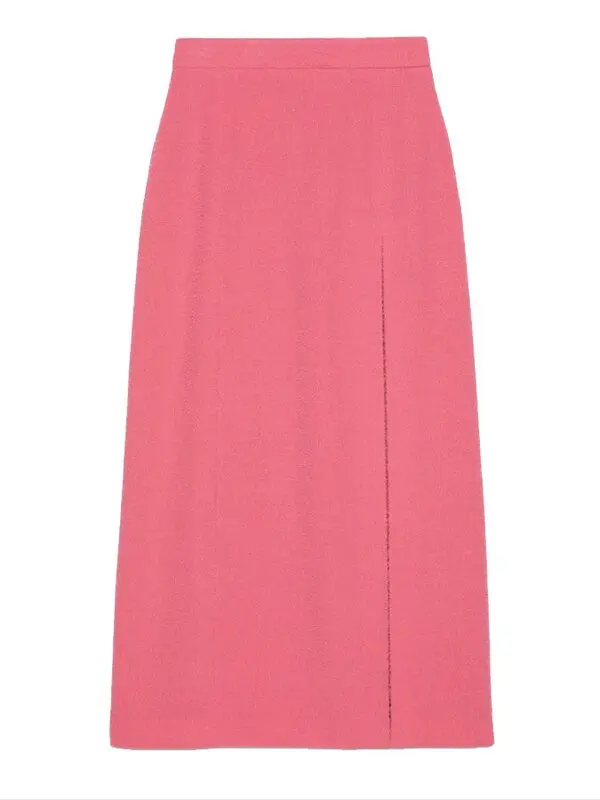 Gucci Pink-multicolor Soft Wool Tweed Long Skirt With Frontal Slit At The Side