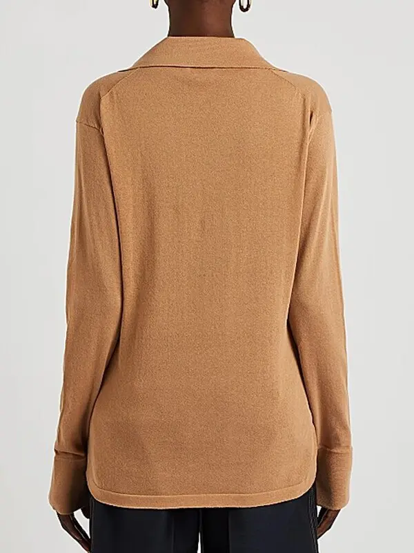 Eftychia Camel Fine-knit Cotton-blend Top