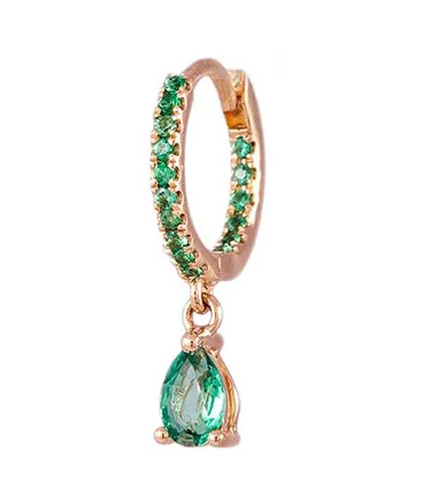 Jacquie Aiche Emerald Teardrop On Emerald Pavé Mini Hoop Rose Gold Earring