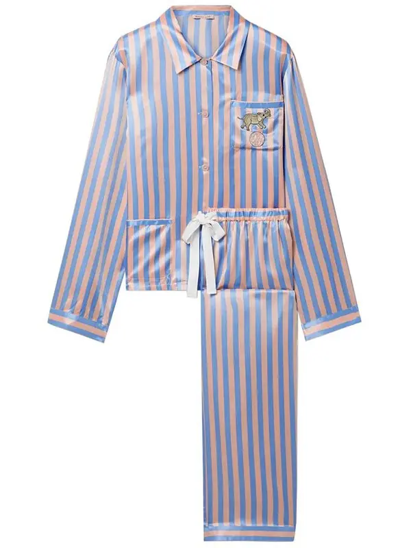 Morgan Lane Ruthie Chantal Embellished Embroidered Striped Satin Pajama Set