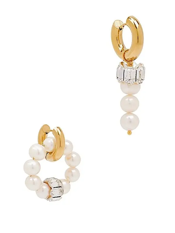 Timeless Pearly Pearl And Crystal-embellished Hoop Earrings