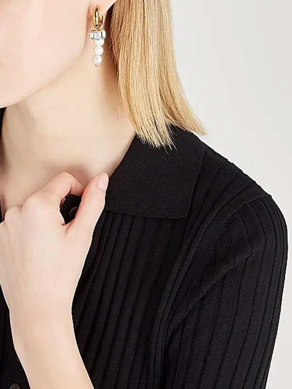Timeless Pearly Pearl And Crystal-embellished Hoop Earrings
