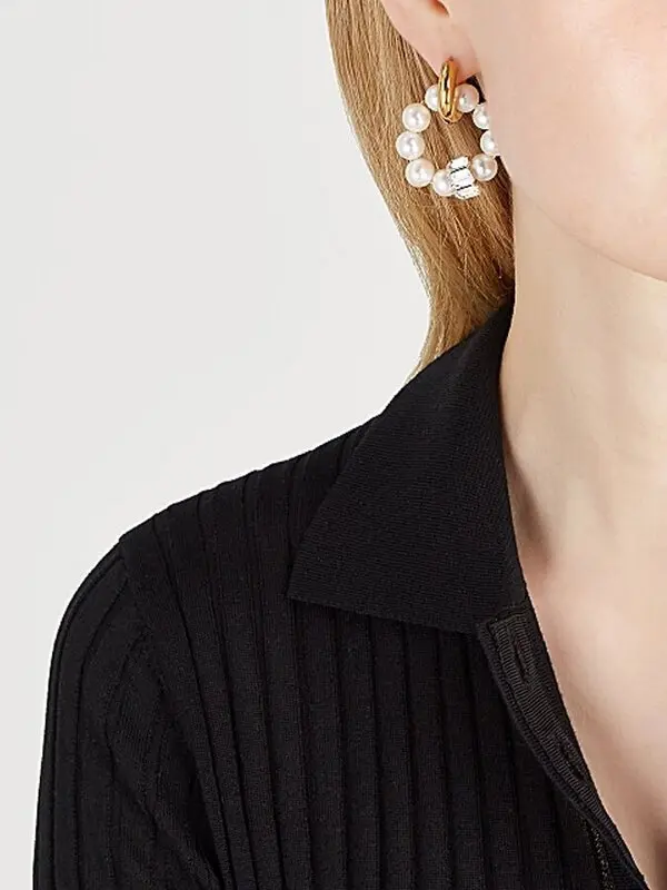 Timeless Pearly Pearl And Crystal-embellished Hoop Earrings