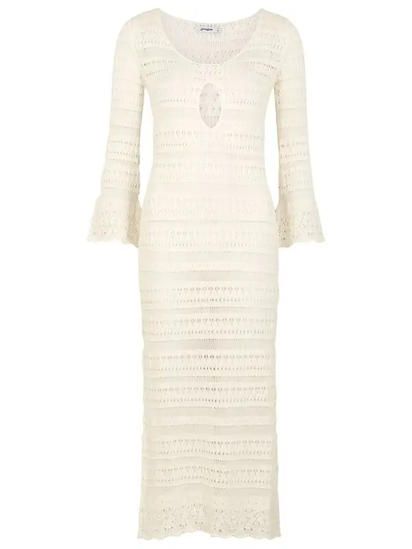 Gimaguas Brigitte White Crochet-knit Midi Dress