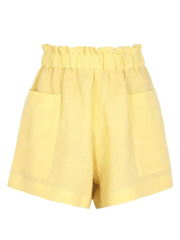 Casa Raki Emilia Yellow Linen Shorts