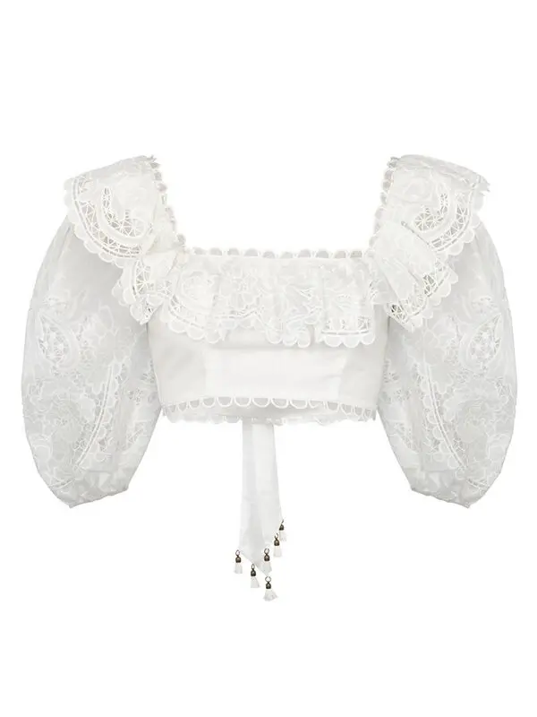 Zimmermann Lulu Ivory Cropped Cotton Top