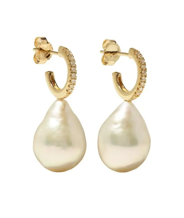 Mizuki 14-karat Pearl And Diamond Hoop Earrings - Gold