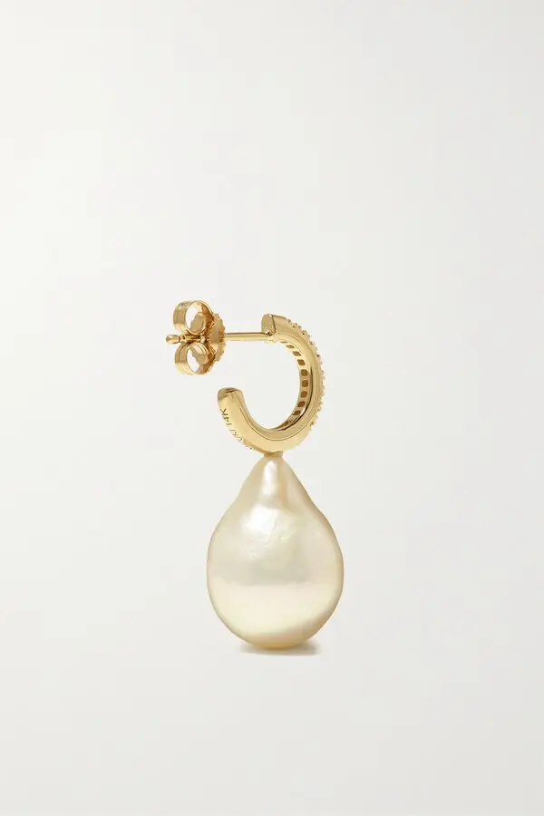 Mizuki 14-karat Pearl And Diamond Hoop Earrings