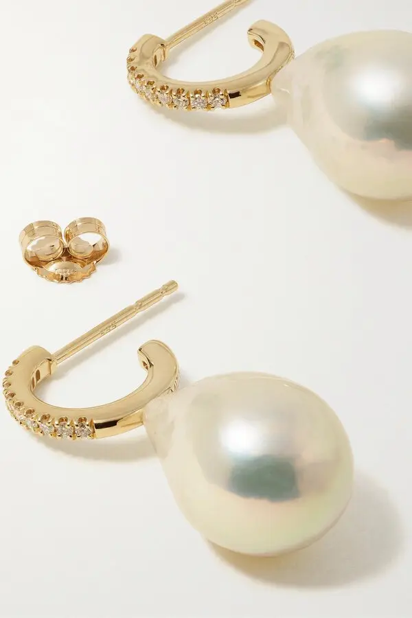 Mizuki 14-karat Pearl And Diamond Hoop Earrings