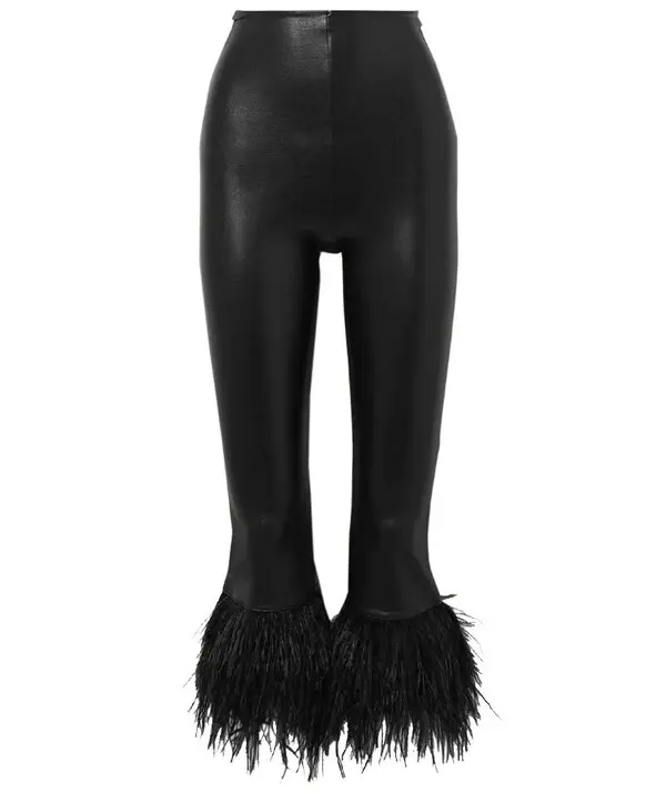 Commando Feather-trimmed Faux Leather Leggings