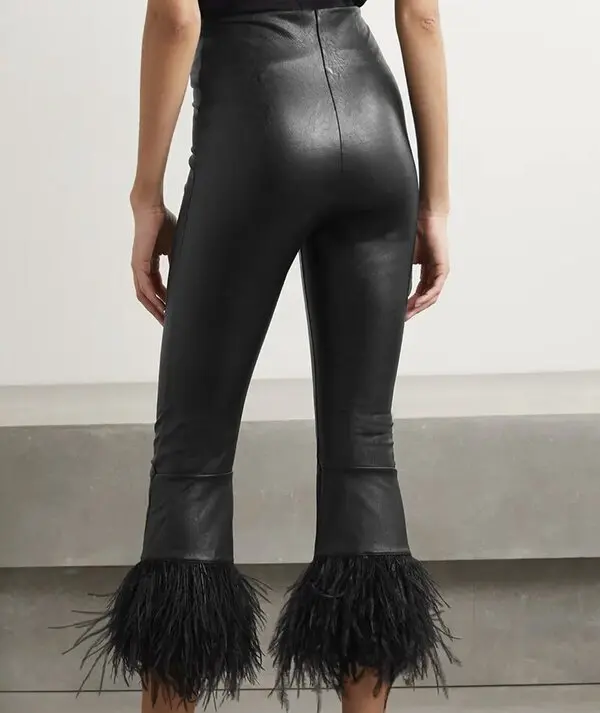 Commando Feather-trimmed Faux Leather Leggings
