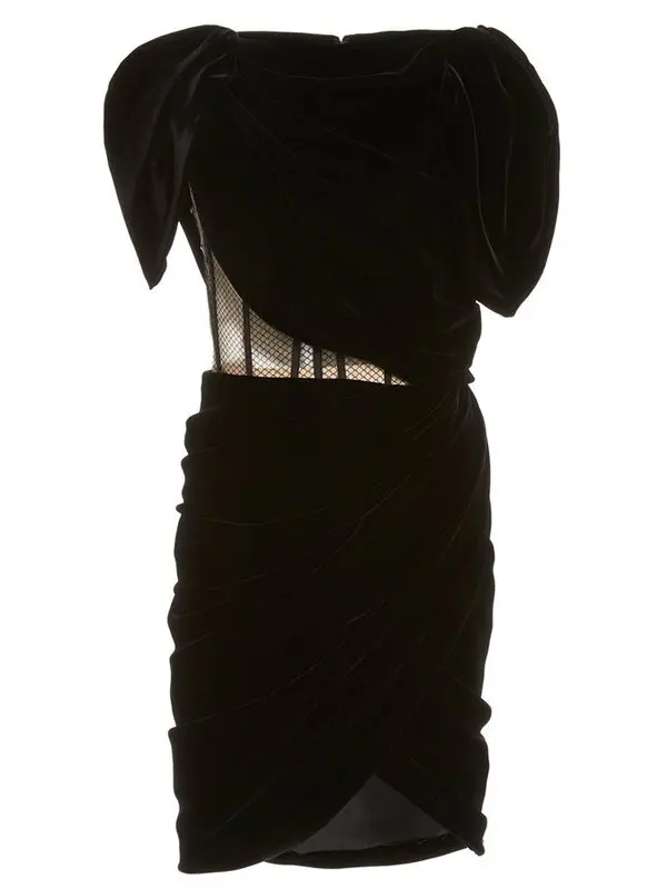 Oscar De La Renta Exposed Corset Velvet Mini Dress