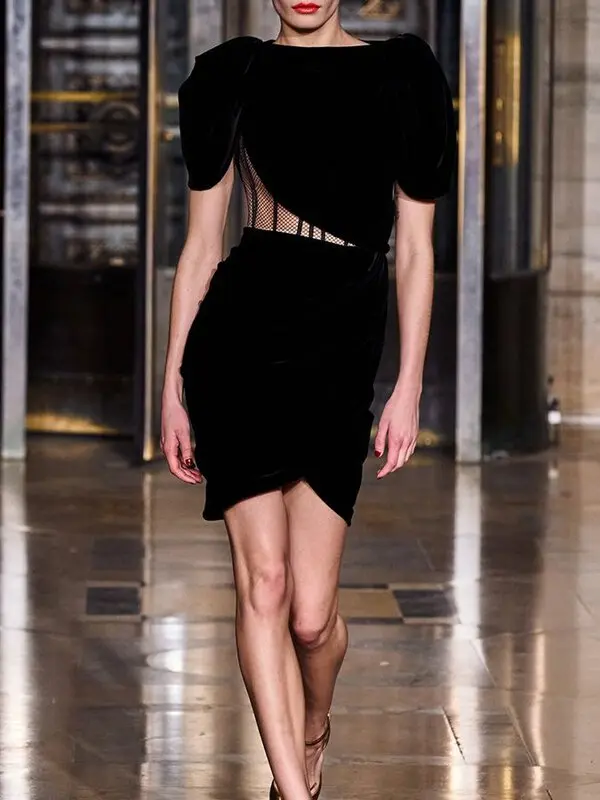 Oscar De La Renta Exposed Corset Velvet Mini Dress