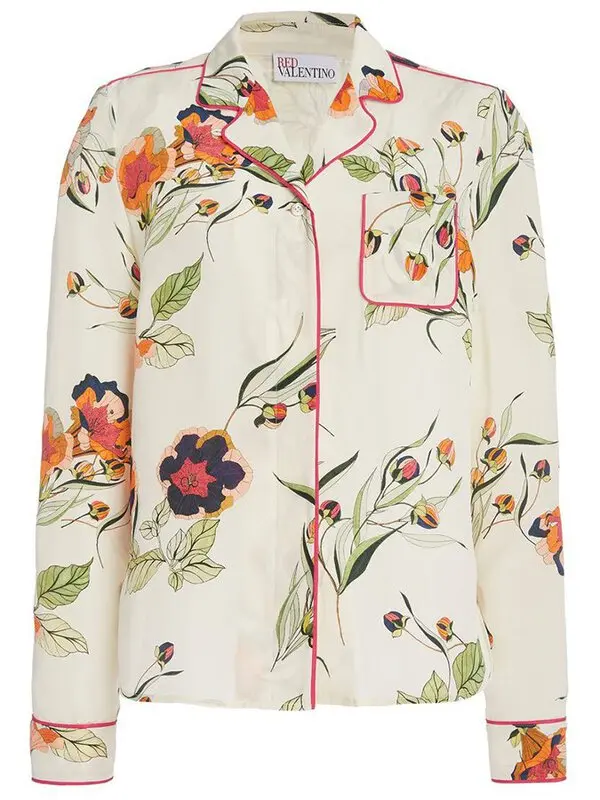 Red Valentino Printed Silk Pajama Top