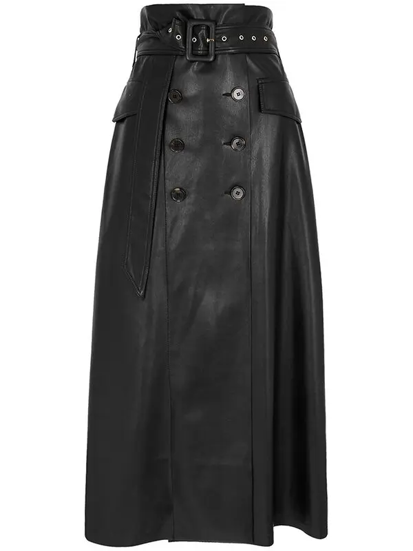 Nanushka Zane Black Faux Leather Midi Skirt