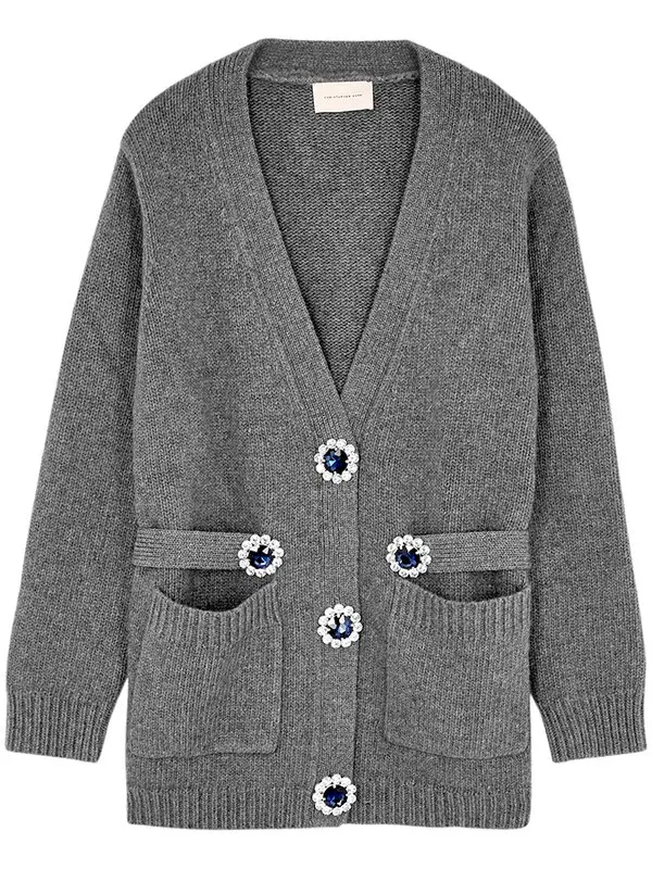 CHRISTOPHER KANE Grey Crystal-embellished Wool Cardigan