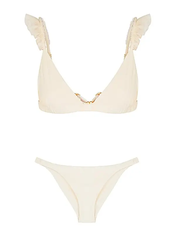MORE NOIR Ivory Ruffle-trimmed Triangle Bikini