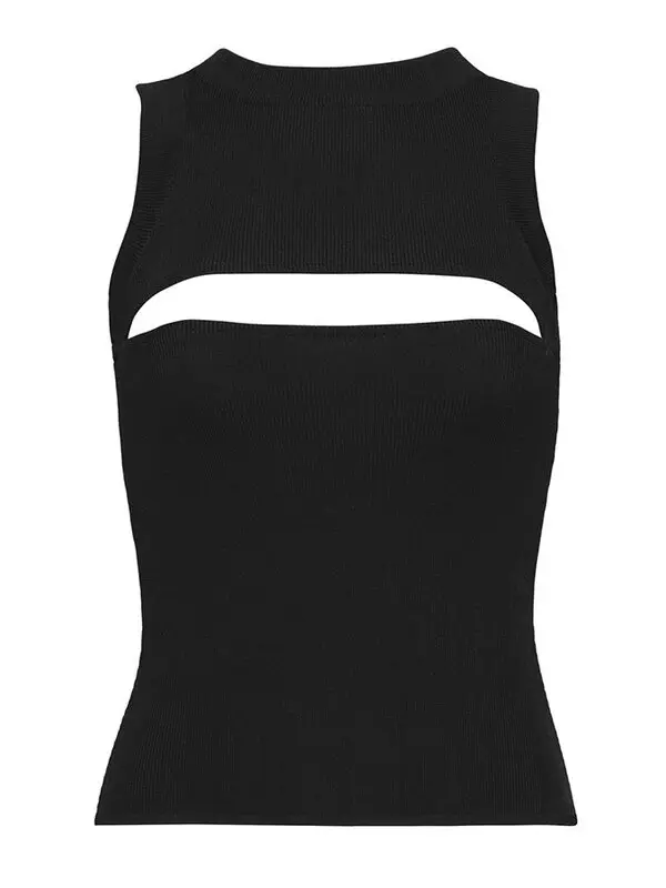 Brandon Maxwell Cutout Ribbed Jersey Tank Top