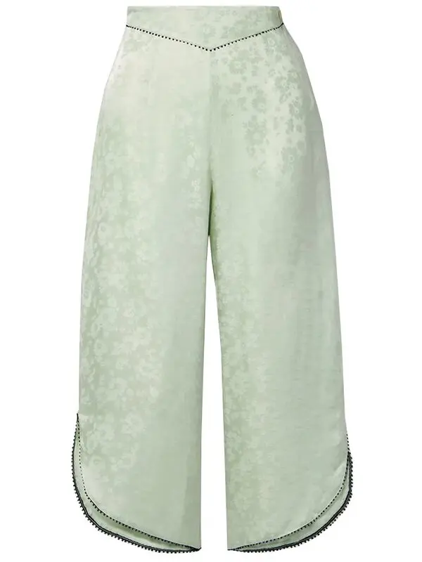 Morgan Lane Margo Cropped Picot-trimmed Satin-jacquard Pajama Pants