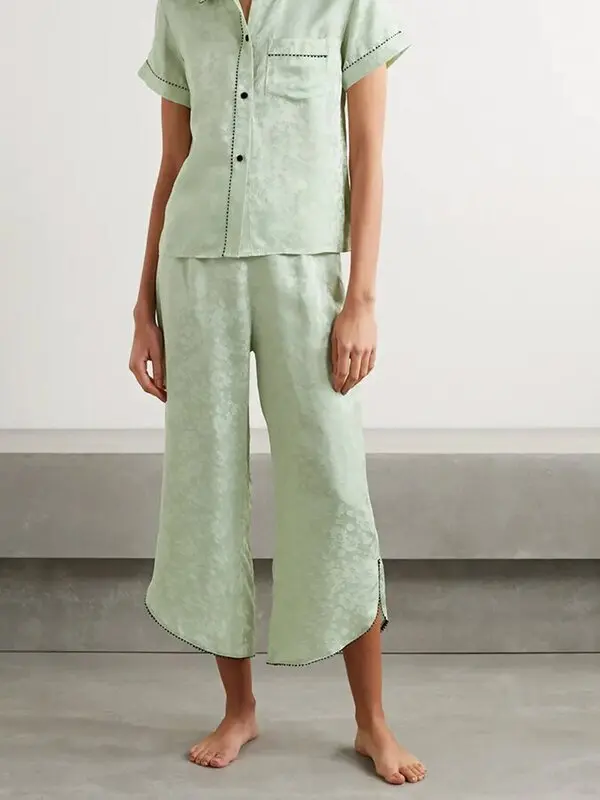 Morgan Lane Margo Cropped Picot-trimmed Satin-jacquard Pajama Pants