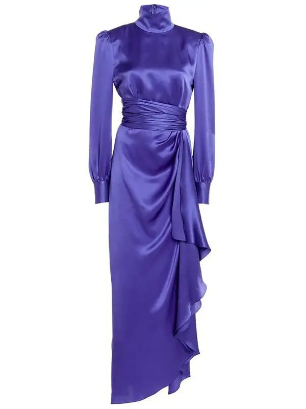 Alessandra Rich Belted Silk Satin High-neck Gown