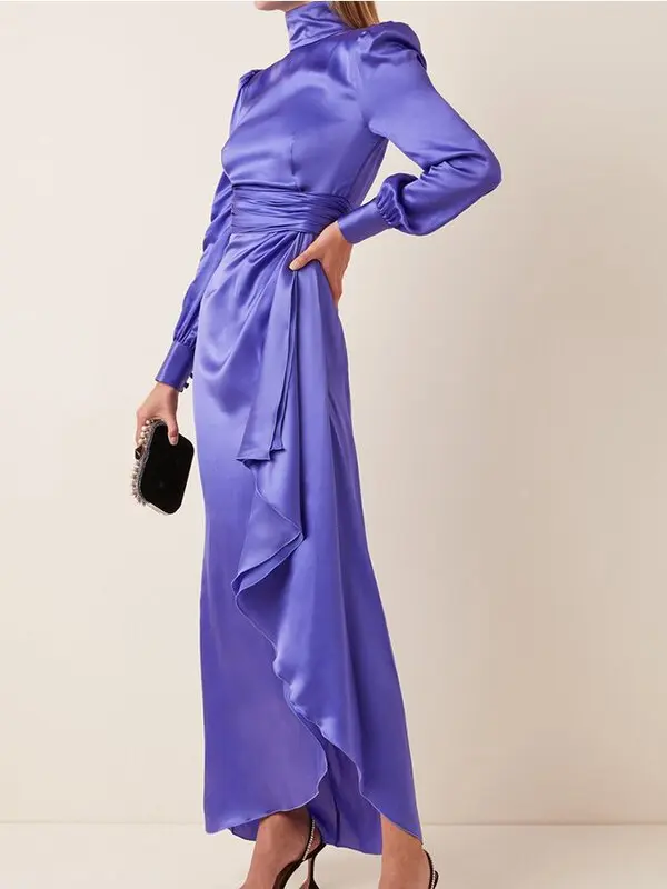 Alessandra Rich Belted Silk Satin High-neck Gown