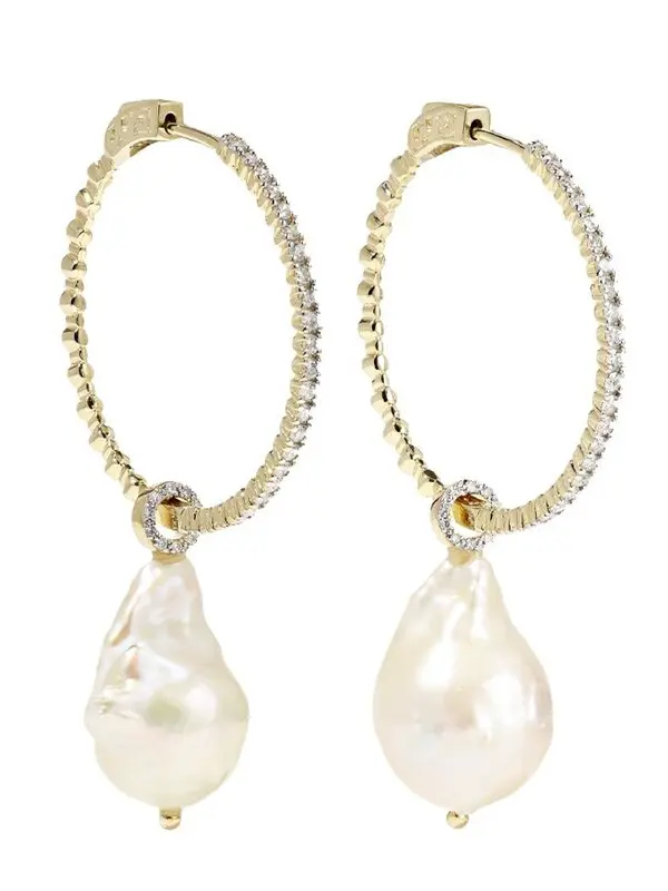 Mateo 14-karat Gold, Pearl And Diamond Hoop Earrings