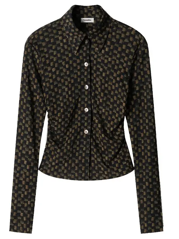 Nanushka Felda Mesh Jersey Shirt Illusion Check