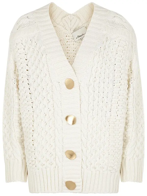 3.1 Phillip Lim Ivory Cable-knit Wool-blend Cardigan