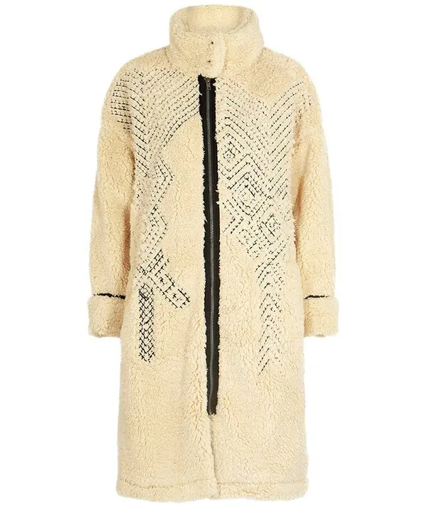Free People Avery Embroidered Faux Shearling Coat