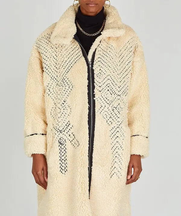 Free People Avery Embroidered Faux Shearling Coat