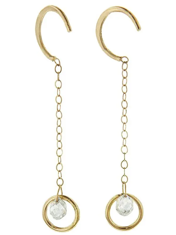 MELISSA JOY MANNING Diamond Briolette Yellow Gold Hug Drop Earrings