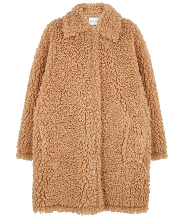 STAND STUDIO Jacey Camel Faux Shearling Coat