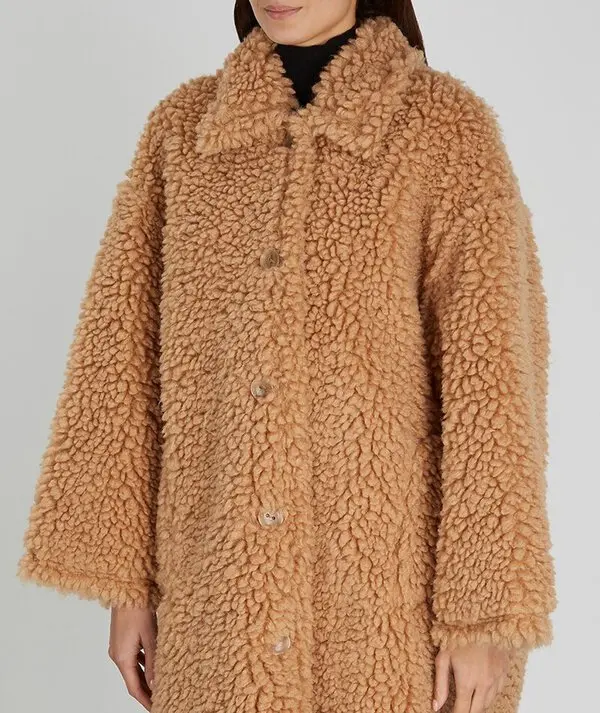STAND STUDIO Jacey Camel Faux Shearling Coat