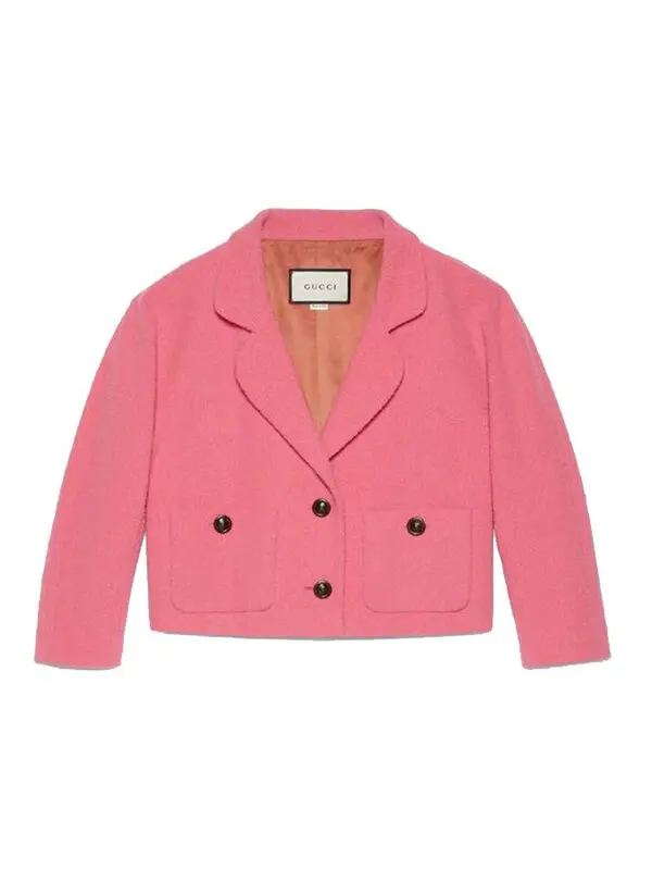 Gucci Pink-multicolor Soft Wool Tweed Single Breasted Boxy Jacket