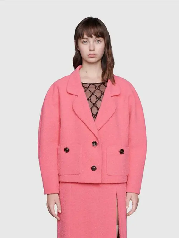 Gucci Pink-multicolor Soft Wool Tweed Single Breasted Boxy Jacket